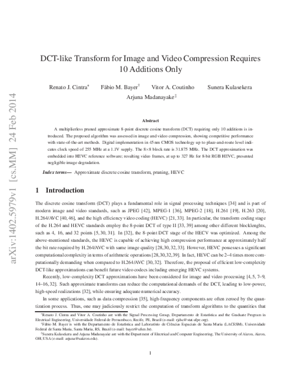 (PDF) DCT-like Transform for Image and Video Compression Requires 10 ...