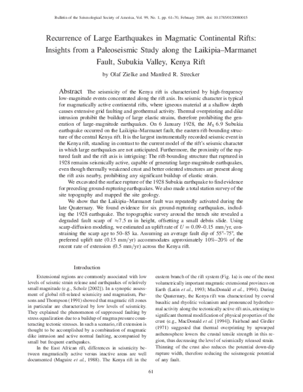 (PDF) Recurrence of Large Earthquakes in Magmatic Continental Rifts ...