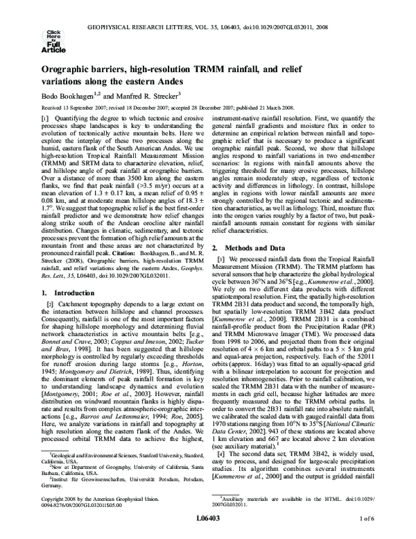 (PDF) Orographic barriers, high-resolution TRMM rainfall, and relief ...
