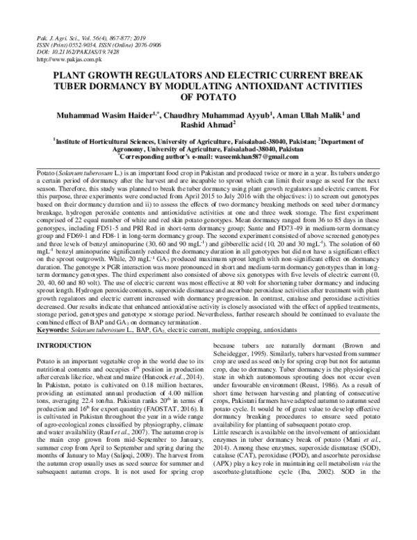 (PDF) Plant growth regulators and electric current break tuber dormancy ...
