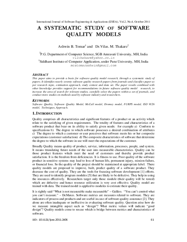 (PDF) A Systematic Study Of Software Quality Models