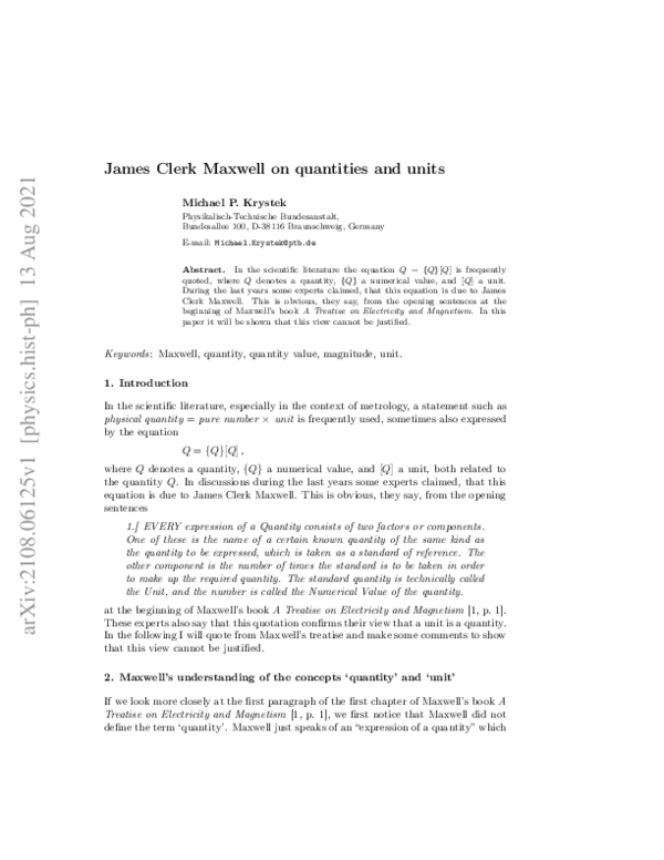 (PDF) James Clerk Maxwell on quantities and units