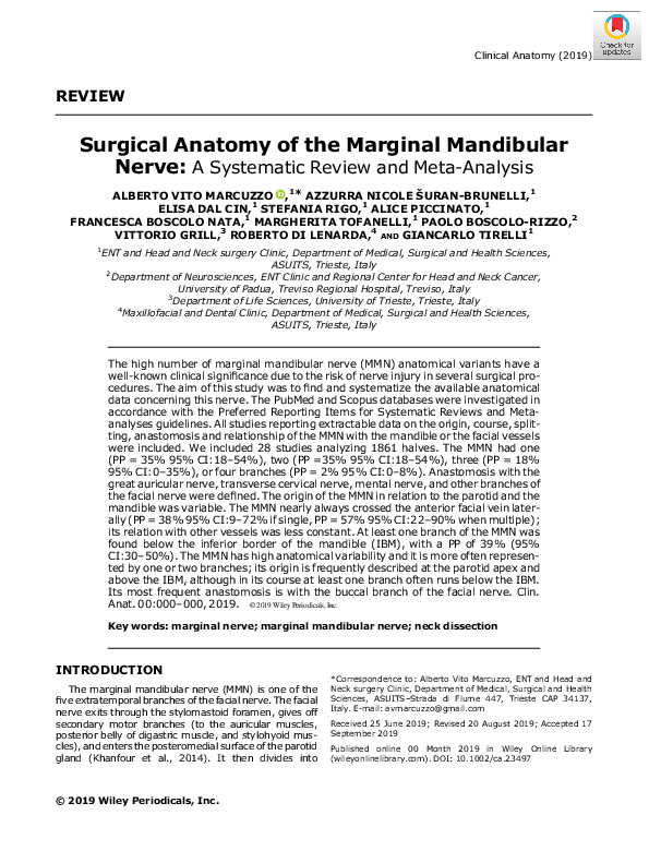 (PDF) Surgical Anatomy of the Marginal Mandibular Nerve: A Systematic ...