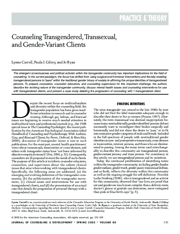 (PDF) Counseling Transgendered, Transsexual, and Gender-Variant Clients