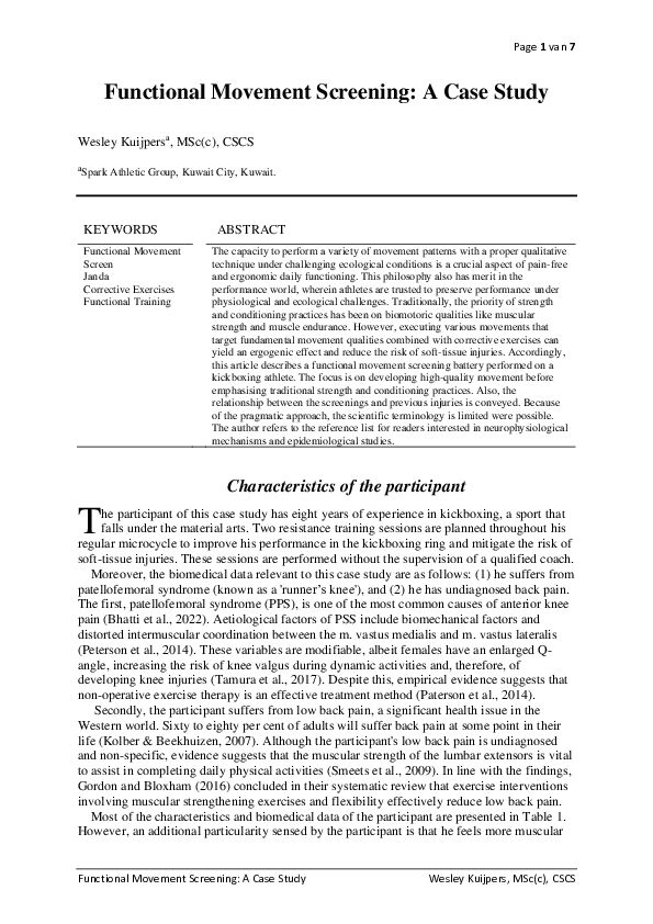 (PDF) Functional Movement Screening: A Case Study