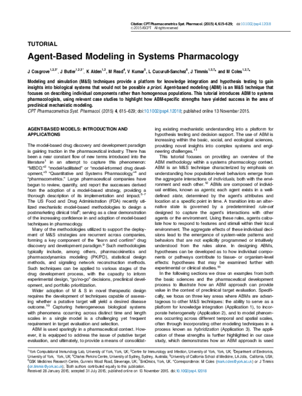 (PDF) Agent-Based Modeling in Pharmacology