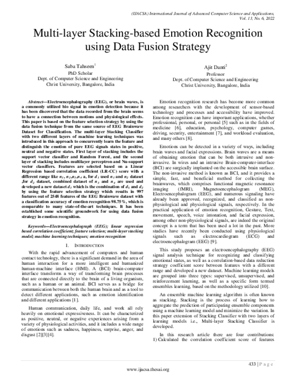 (PDF) Multi-layer Stacking-based Emotion Recognition using Data Fusion Strategy