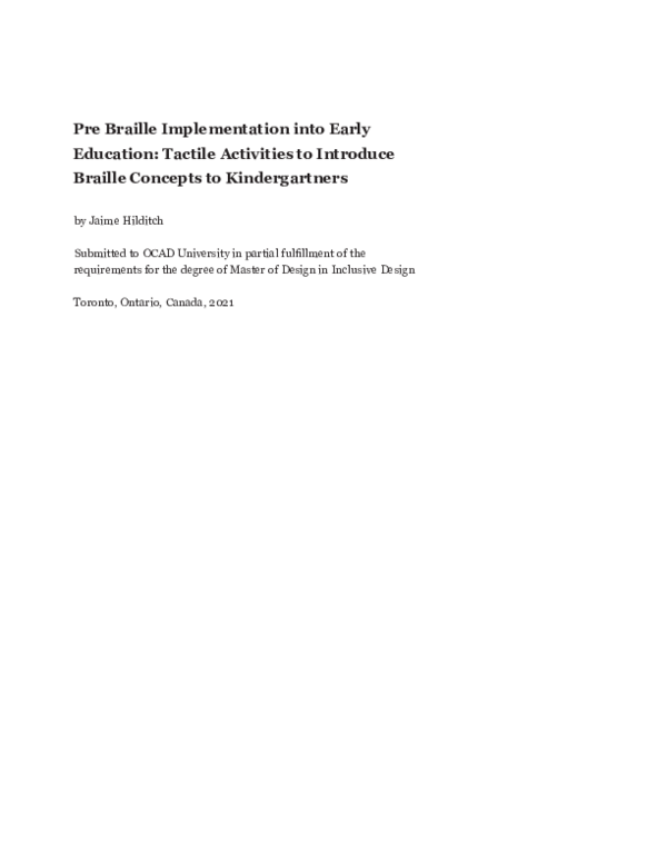 (PDF) Pre Braille Implementation into Early Education: Tactile ...