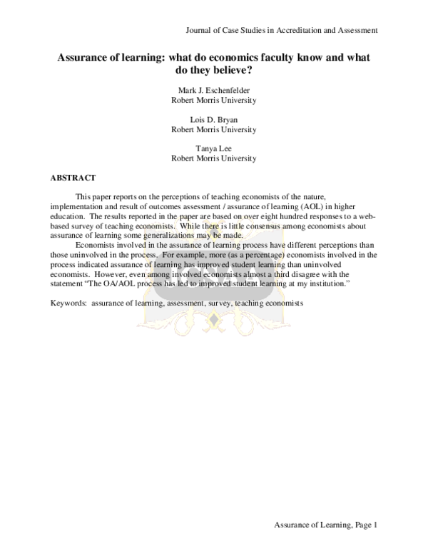 (PDF) Assurance of Learning: What Do Economics Faculty Know and What Do ...