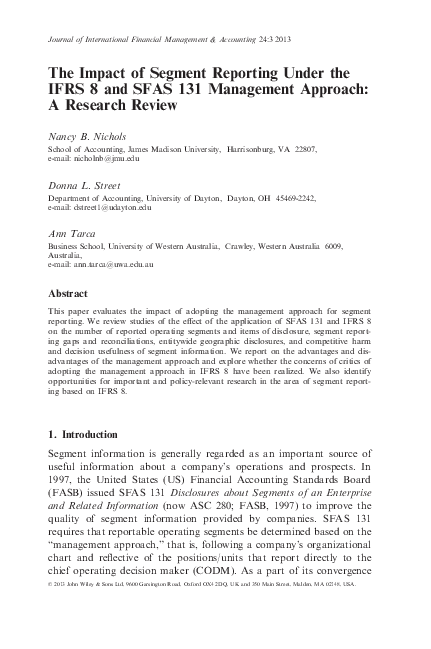 (PDF) The Impact of Segment Reporting Under the IFRS 8 and SFAS 131 ...