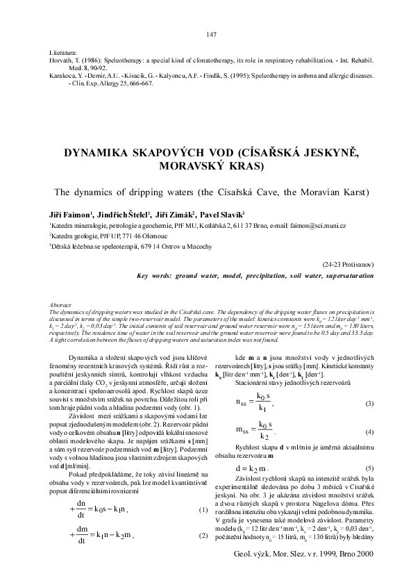(PDF) Dynamika skapových vod (Císařská jeskyně, Moravský kras)