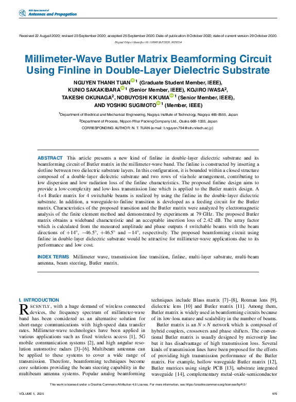 (PDF) Millimeter-Wave Butler Matrix Beamforming Circuit Using Finline ...