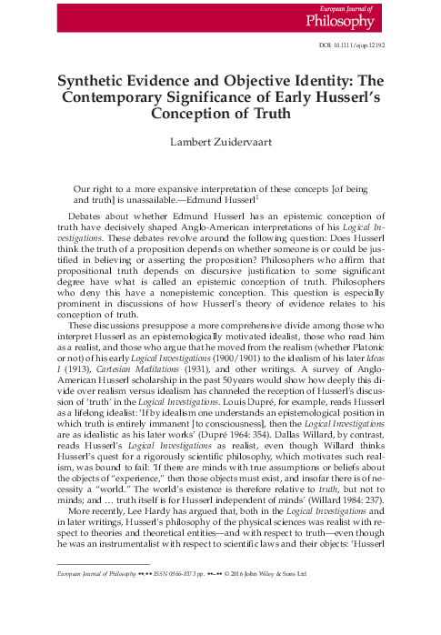 (PDF) Synthetic Evidence and Objective Identity: The Contemporary ...