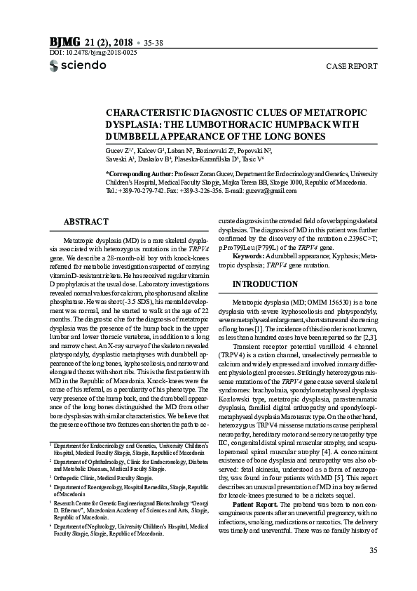 (PDF) Characteristic diagnostic clues of metatropic dysplasia: The ...