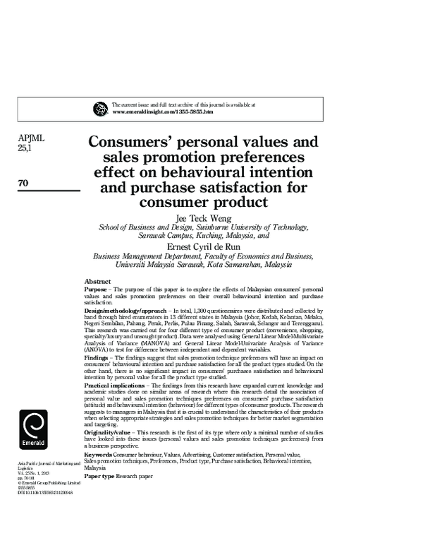 (PDF) Consumers' personal values and sales promotion preferences effect ...