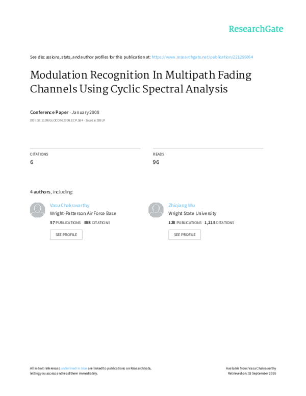 (PDF) Modulation Recognition in Multipath Fading Channels Using Cyclic ...