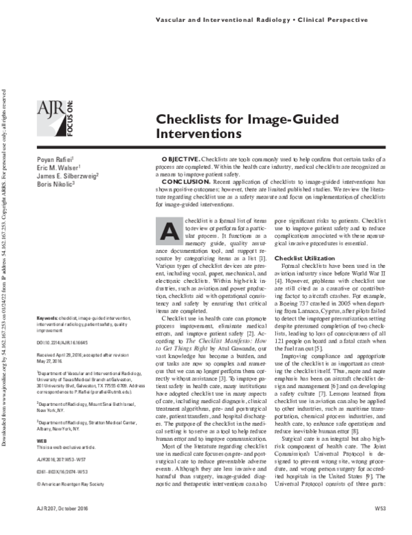 (PDF) Checklists for Image-Guided Interventions