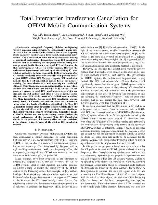 (PDF) Total Intercarrier Interference Cancellation for OFDM Mobile Communication Systems