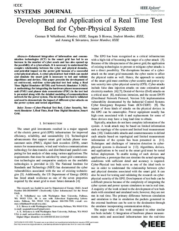 (PDF) Development and Application of a Real-Time Test Bed for Cyber ...