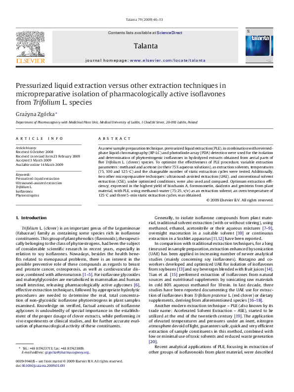 (PDF) Pressurized liquid extraction versus other extraction techniques ...