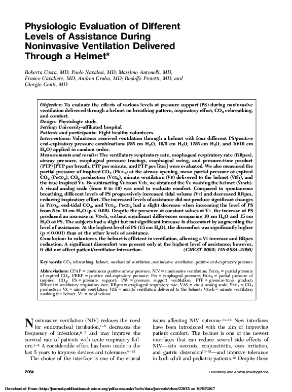 (PDF) Physiologic Evaluation of Different Levels of Assistance During ...