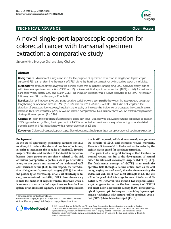 (PDF) A novel single-port laparoscopic operation for colorectal cancer ...