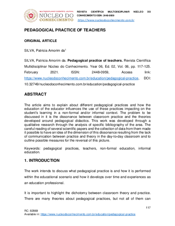 (PDF) Pedagogical practice of teachers