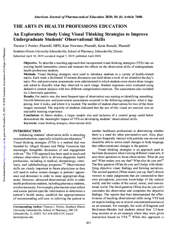 (PDF) An Exploratory Study Using Visual Thinking Strategies to Improve ...