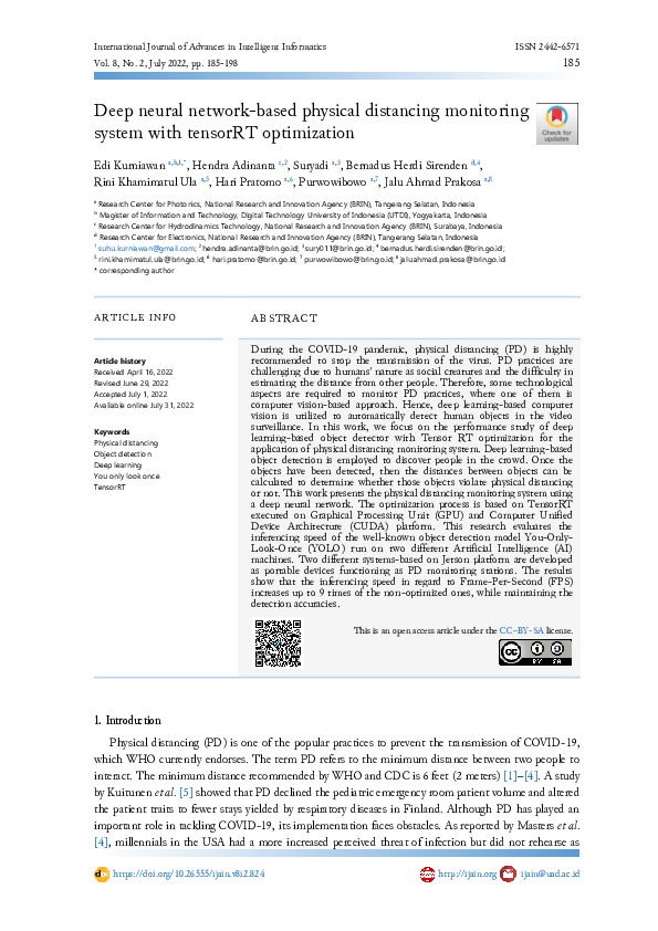 (PDF) Deep neural network-based physical distancing monitoring system ... (PDF) Deep neural network-based physical distancing monitoring system ...