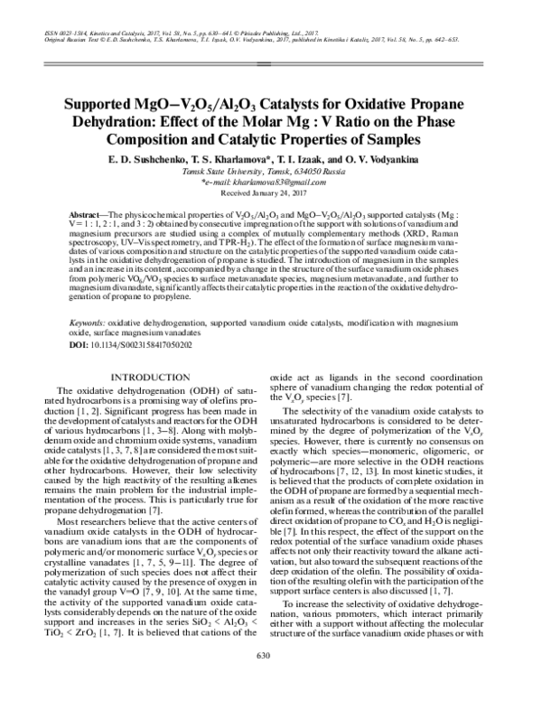 (PDF) Supported MgO–V2O5/Al2O3 catalysts for oxidative propane ...