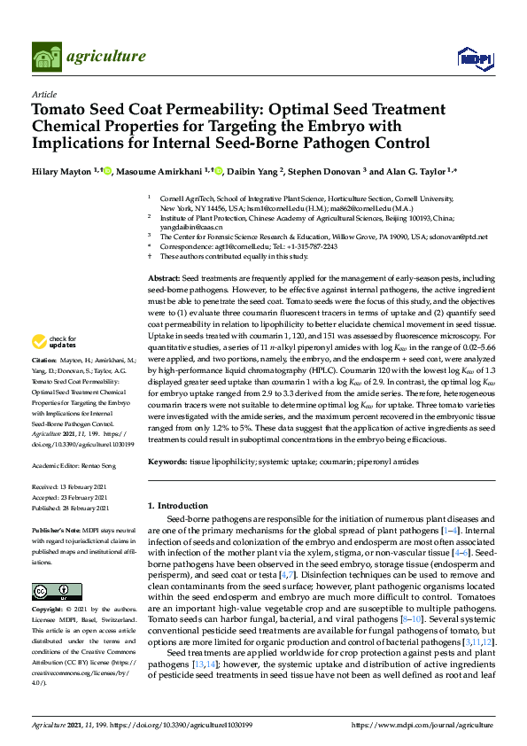 (PDF) Tomato Seed Coat Permeability: Optimal Seed Treatment Chemical ...