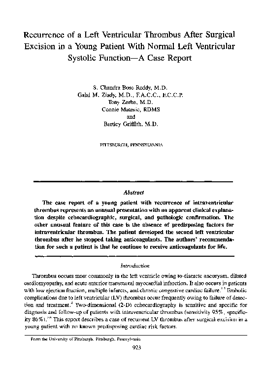 Pdf Recurrence Of A Left Ventricular Thrombus After Surgical Excision