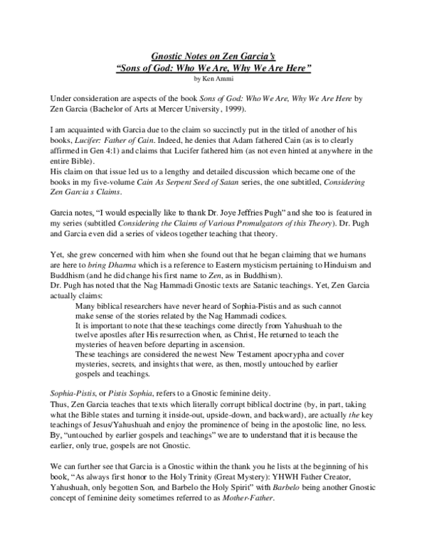 (PDF) Gnostic Notes on Zen Garcia's "Sons of God: Who We Are, Why We ...