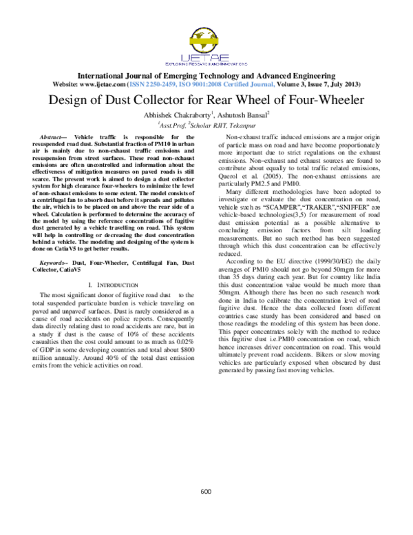 (PDF) Design of Dust Collector for Rear Wheel of Four-Wheeler