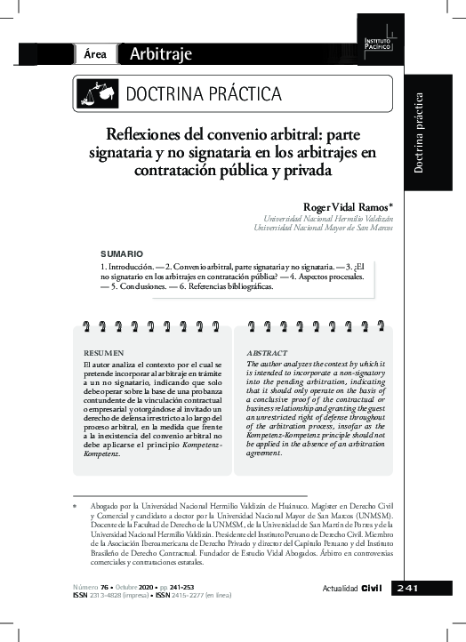 (PDF) Reflexiones del convenio arbitral: parte signataria y no signataria en los arbitrajes en ...
