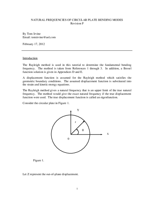 Pdf Natural Frequencies Of Circular Plate Bending Modes Revision F