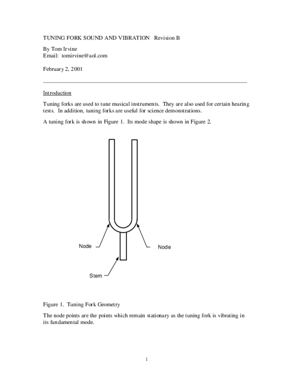 (PDF) Tuning Fork Sound and Vibration Revision B | Tom Irvine ...