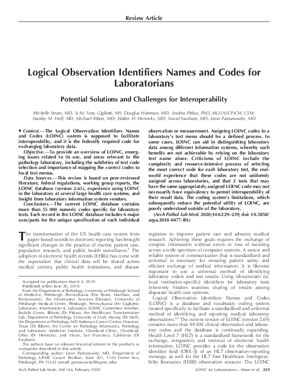 (PDF) Logical Observation Identifiers Names and Codes for Laboratorians