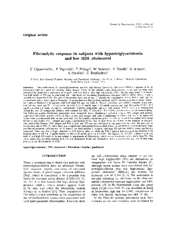 (PDF) Fibrinolytic response in subjects with hypertriglyceridemia and ...