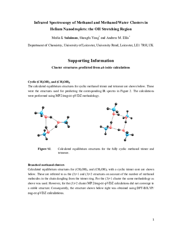 (PDF) Infrared Spectroscopy of Methanol and Methanol/Water Clusters in ...