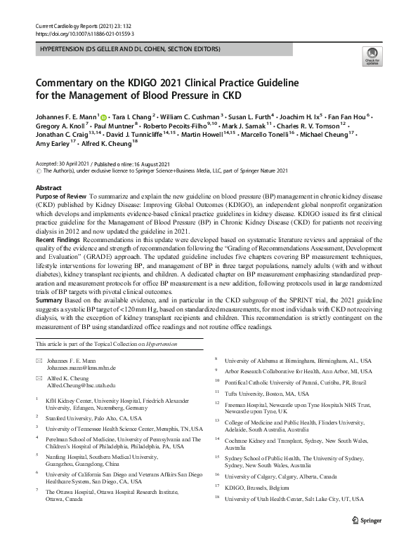 (PDF) Commentary on the KDIGO 2021 Clinical Practice Guideline for the Management of Blood ...