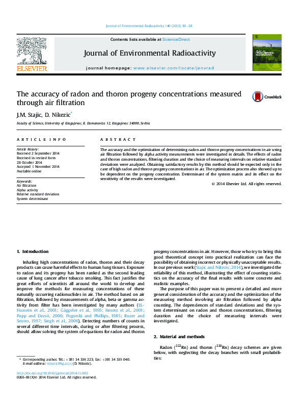 (PDF) The accuracy of radon and thoron progeny concentrations measured ...