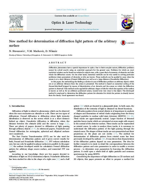 (PDF) New method for determination of diffraction light pattern of the arbitrary surface