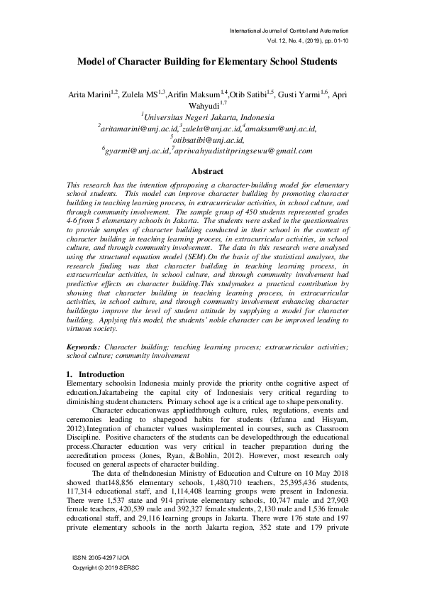 (PDF) Model of Character Building for Elementary School Students
