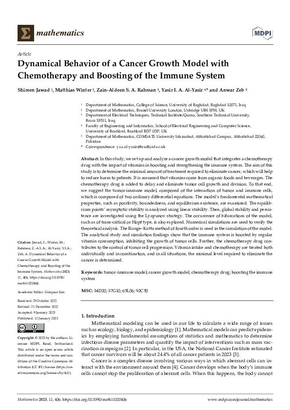 (PDF) Dynamical Behavior of a Cancer Growth Model with Chemotherapy and ...