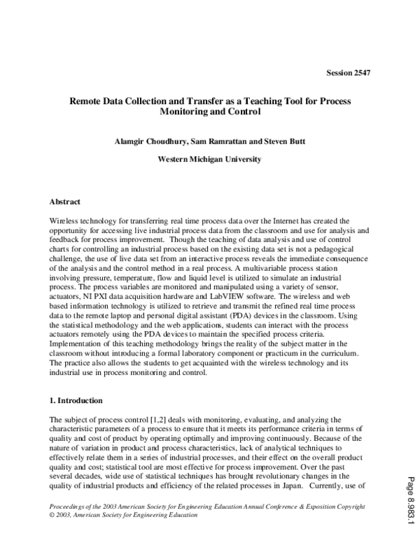 (PDF) Remote Data Collection And Transfer As A Teaching Tool For ...