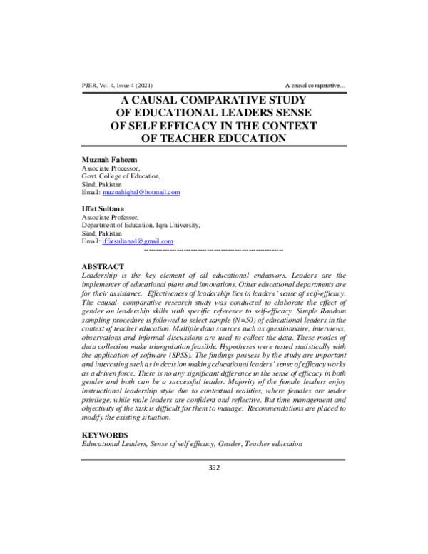(PDF) A Causal Comparative Study of Educational Leaders Sense of Self ...