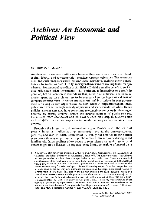 (PDF) Archives: An Economic and Political View