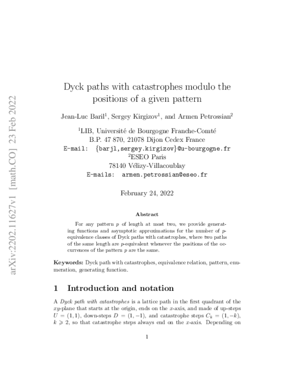 (PDF) Dyck paths with catastrophes modulo the positions of a given pattern