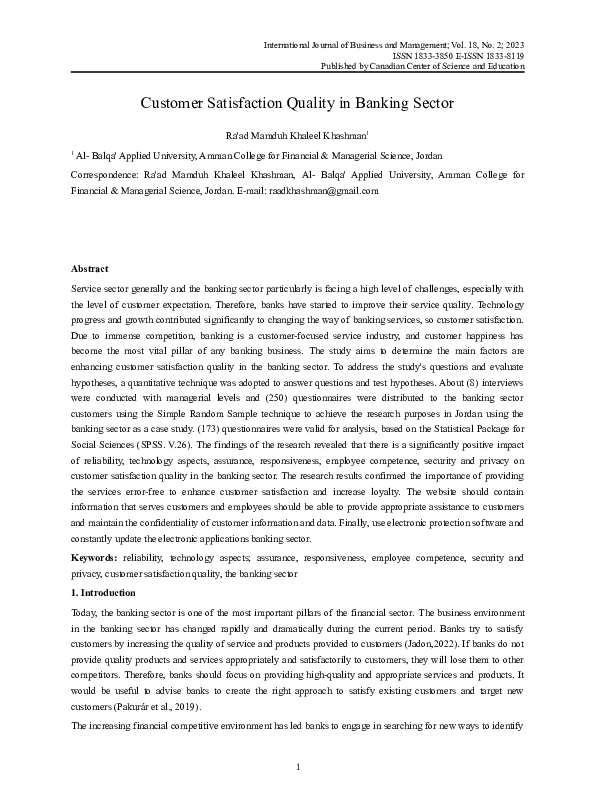 (DOC) Customer Satisfaction Quality in Banking Sector